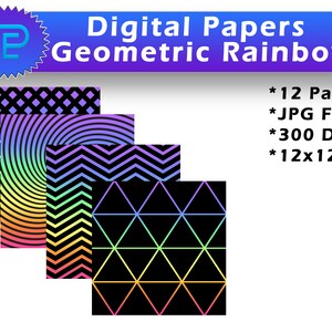 Rainbow Geometric Digital Paper // Digital Background // JPG // JPEG ...