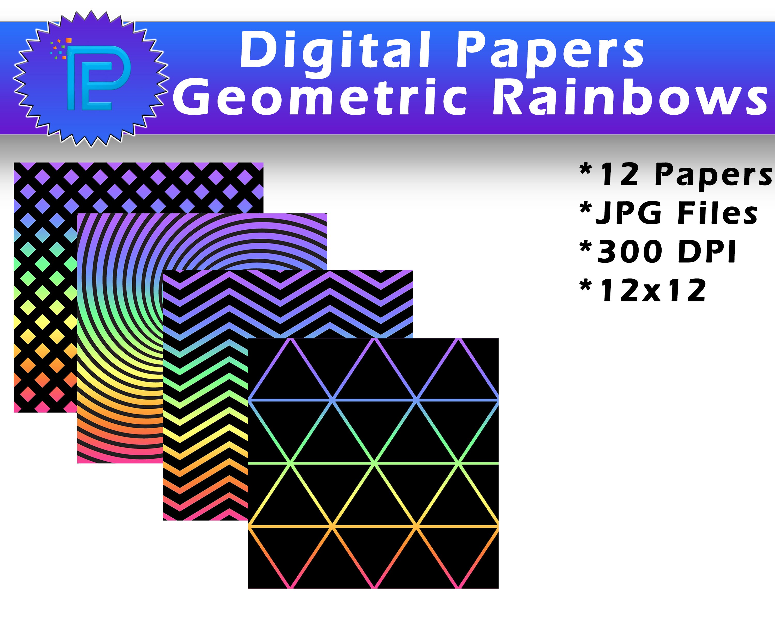 Rainbow Geometric Digital Paper // Digital Background // JPG - Etsy