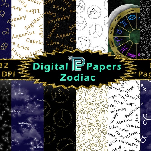 Zodiac Sign Digital Paper // Astrology Digital Paper Pack // - Etsy
