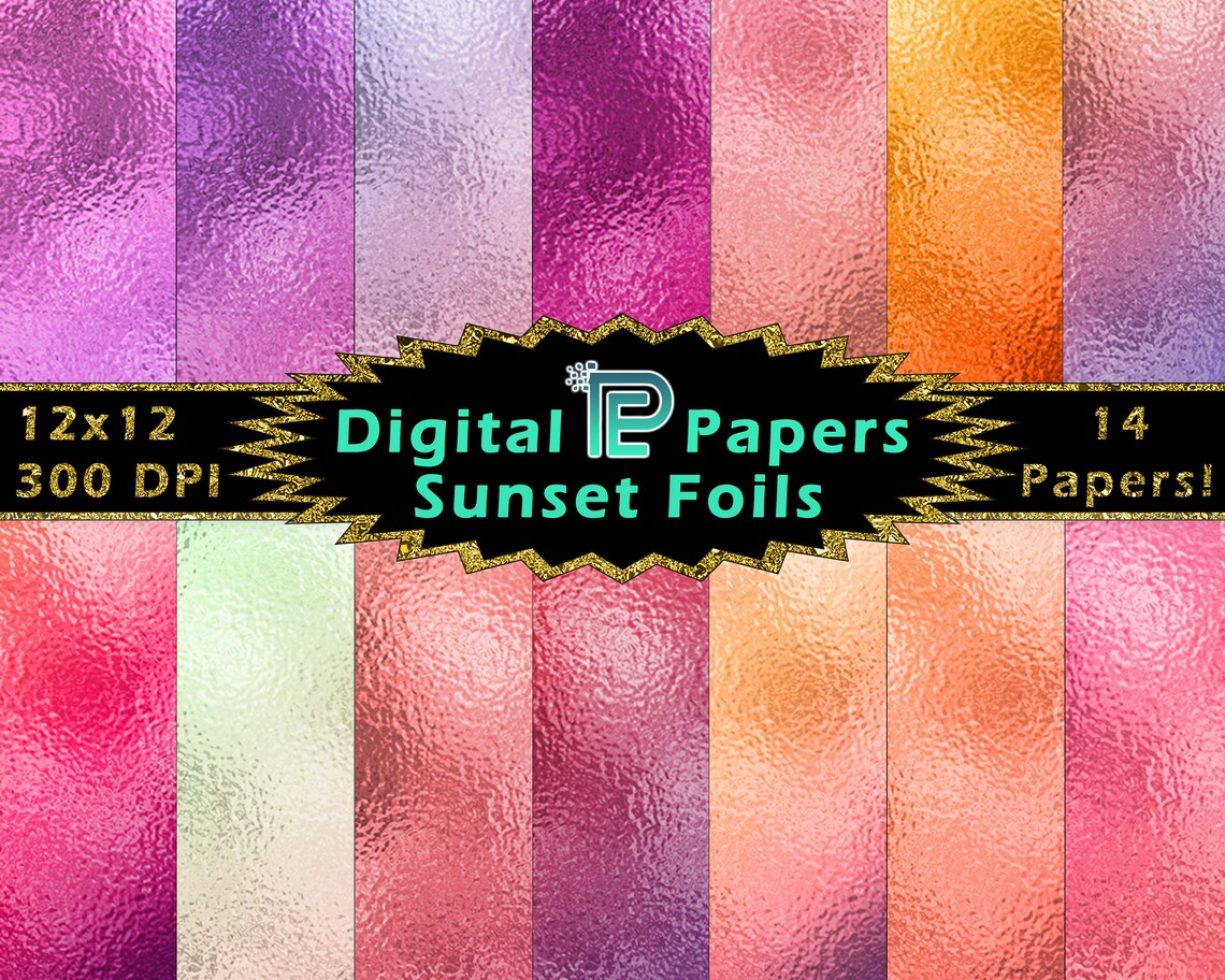 Sunset Foil Digital Paper // Digital // Paper Background // Texture ...