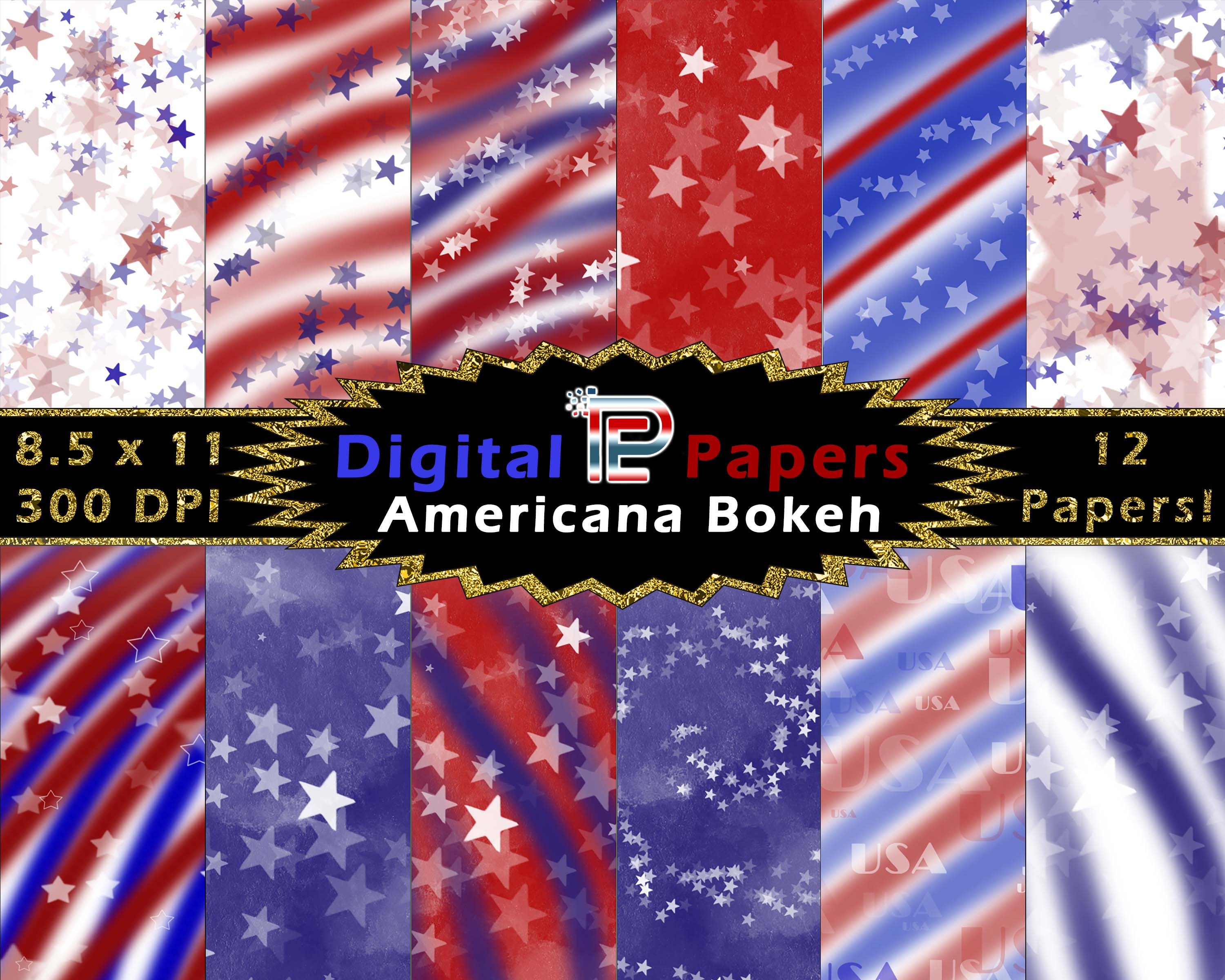 Patriotic Bokeh Digital Paper // Americana Digital Background // Bokeh ...