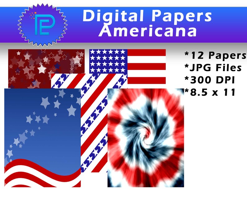 Patriotic Digital Paper // USA Digital Paper // Americana Digital Paper ...
