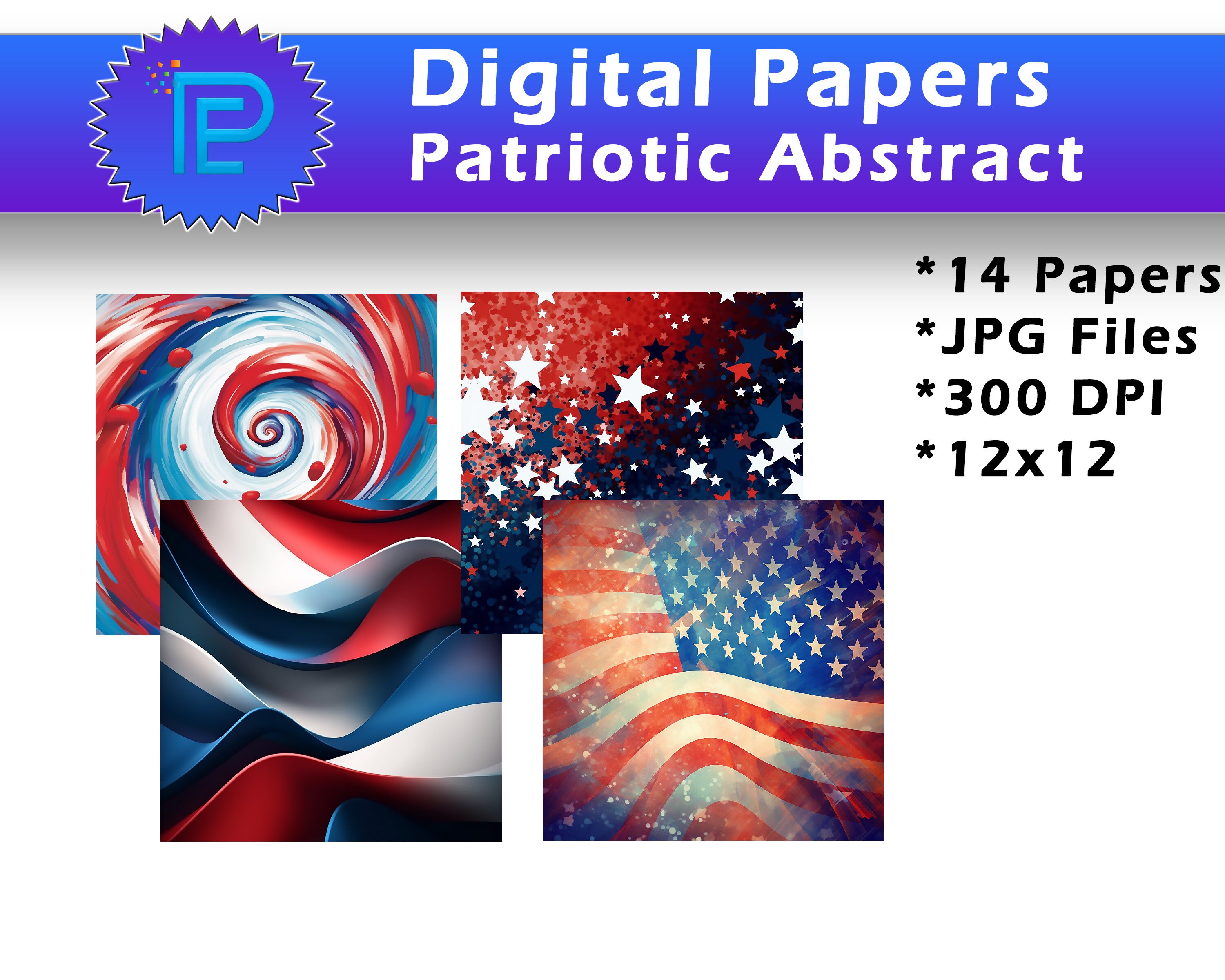 Patriotic Abstract Digital Paper Pack // Digital Papers // Americana ...