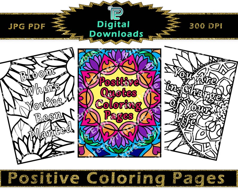 Positive Coloring Pages // Adult Coloring Pages // Digital Download ...