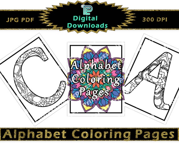 Alphabet Coloring Pages // Adult Coloring Pages // Digital | Etsy