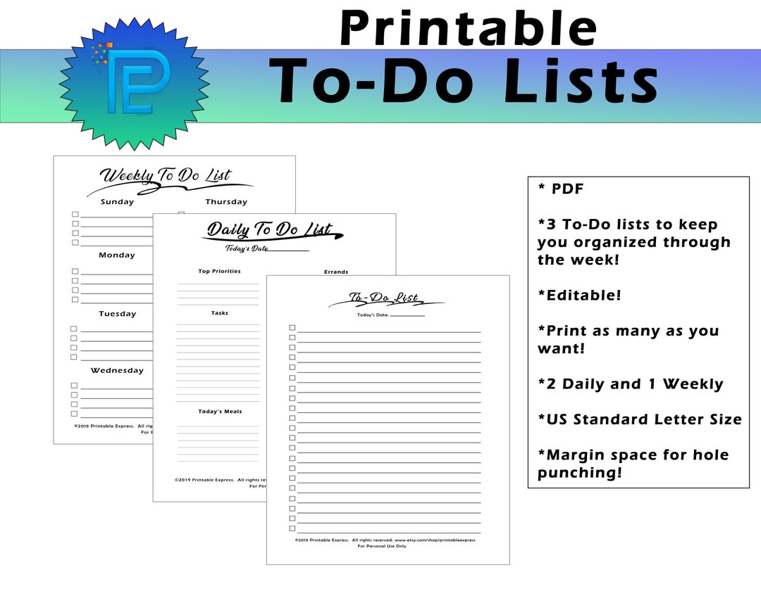 Printable to Do List for Daily and Weekly // Editable Instant Download ...