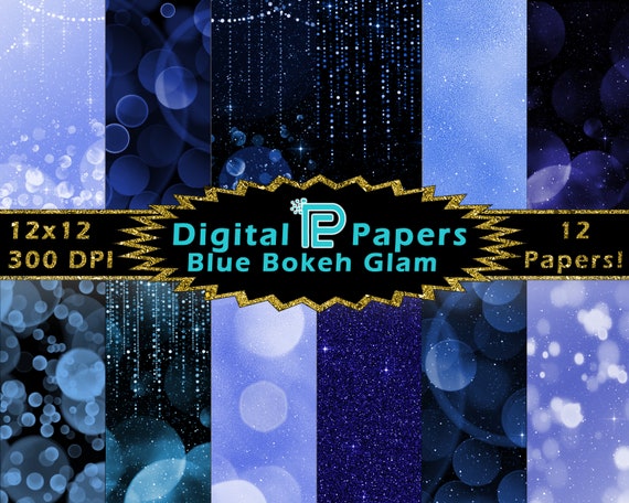 Blue Glitter Bokeh Digital Paper // Glam // Digital Background - Etsy