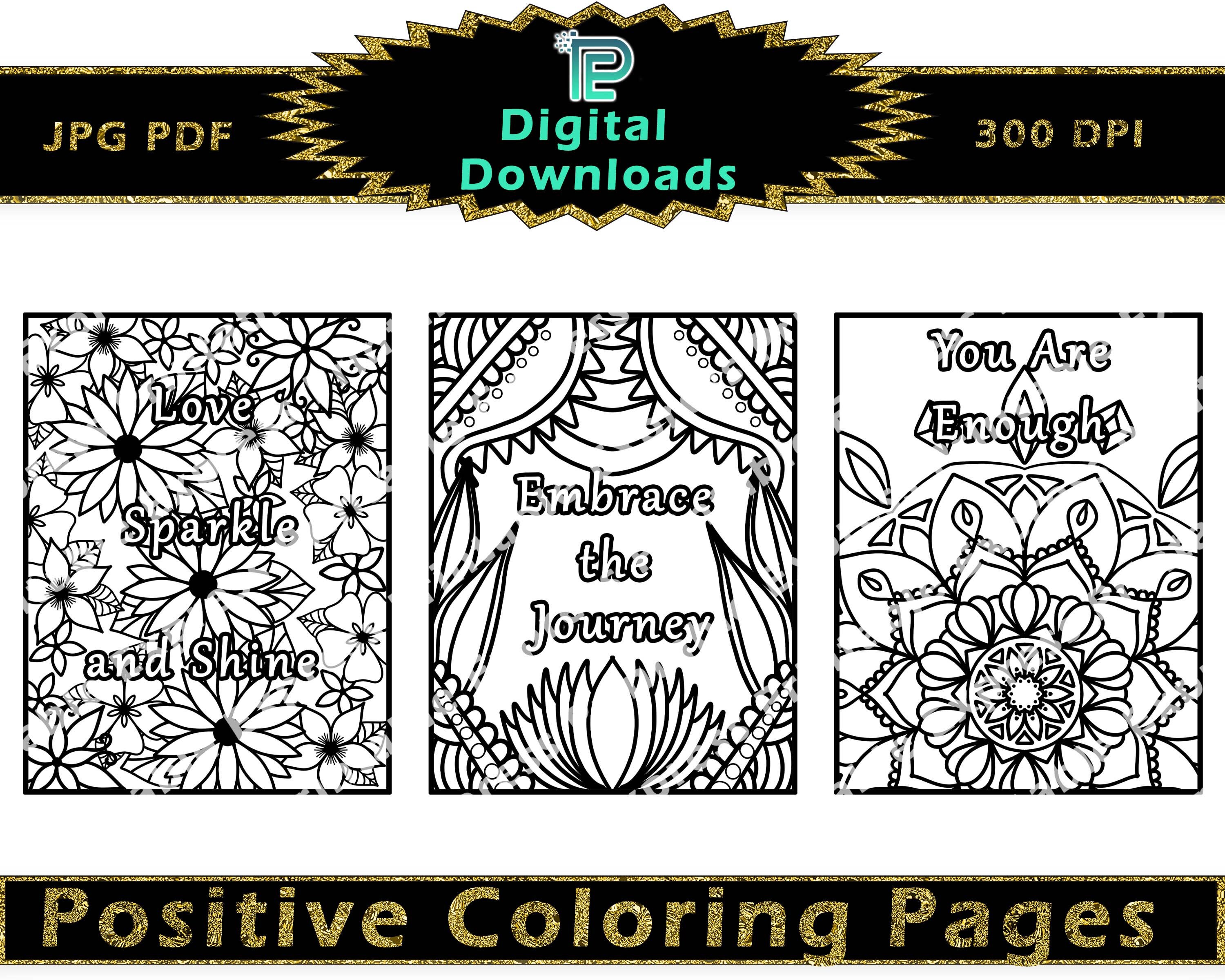 Positive Coloring Pages // Adult Coloring Pages // Digital Download ...