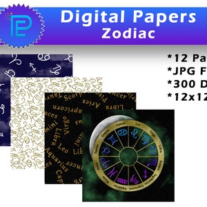 Zodiac Sign Digital Paper // Astrology Digital Paper Pack ...
