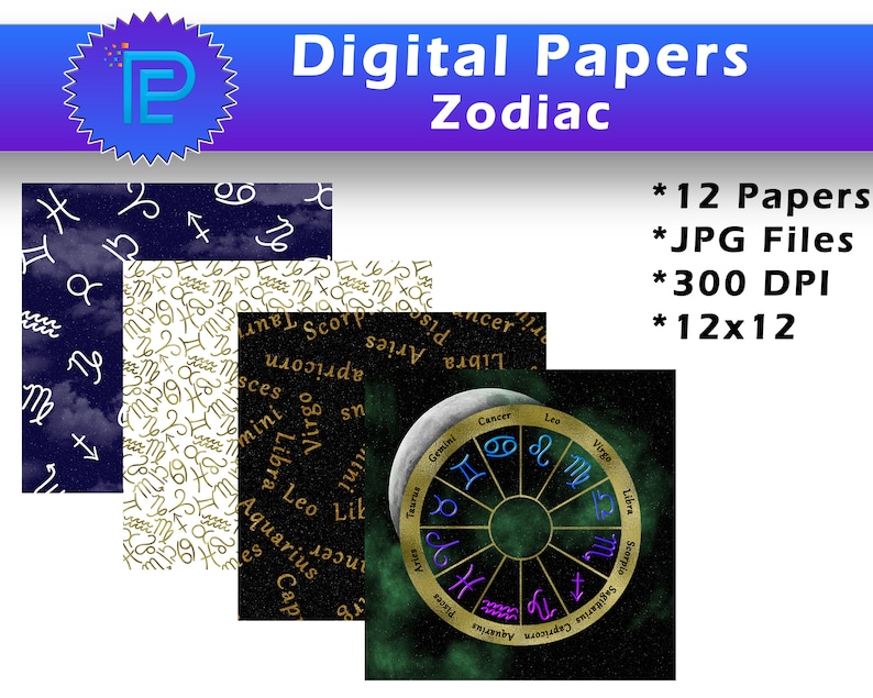 Zodiac Sign Digital Paper // Astrology Digital Paper Pack ...