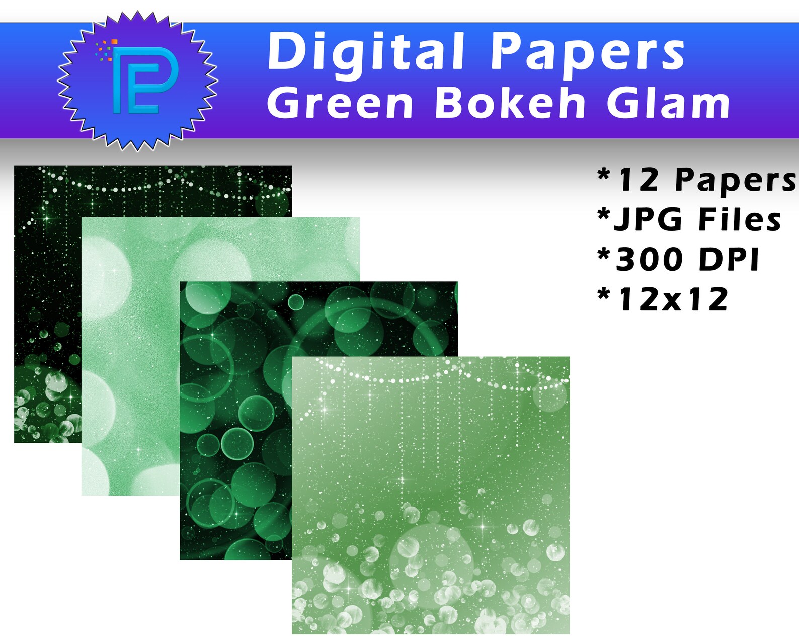 Green Glitter Bokeh Digital Paper // Glam // Digital Background ...