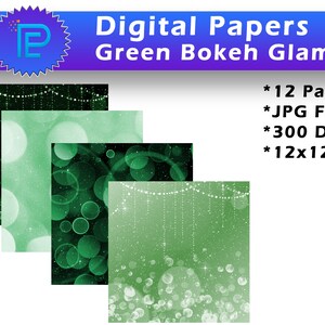 Green Glitter Bokeh Digital Paper // Glam // Digital Background ...