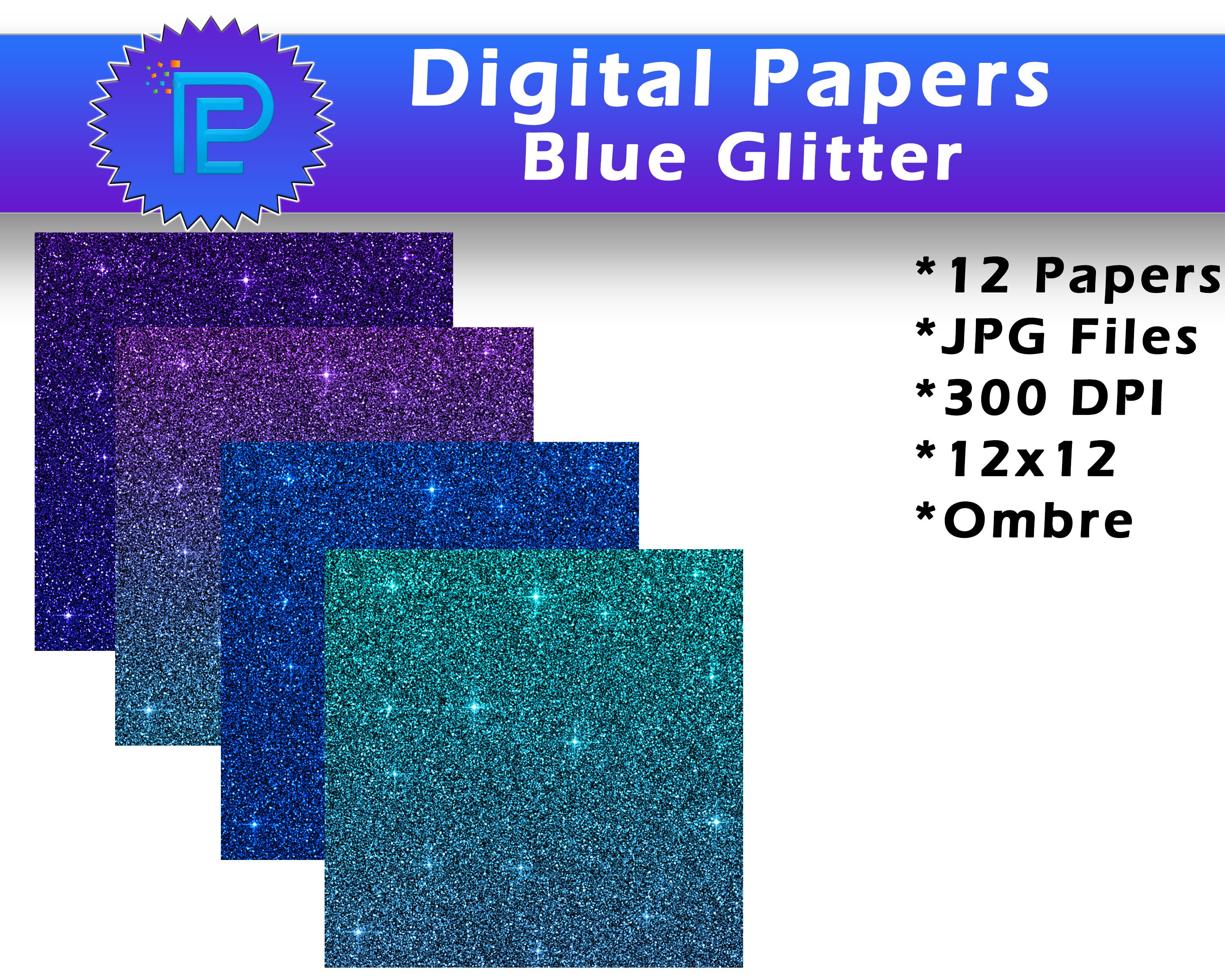 Blue Glitter Digital Paper // Blue Ombre Glitter // Digital Background ...