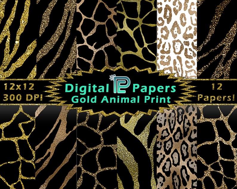 Gold Animal Print Digital Paper // Gold Animal Print // Digital Papers ...