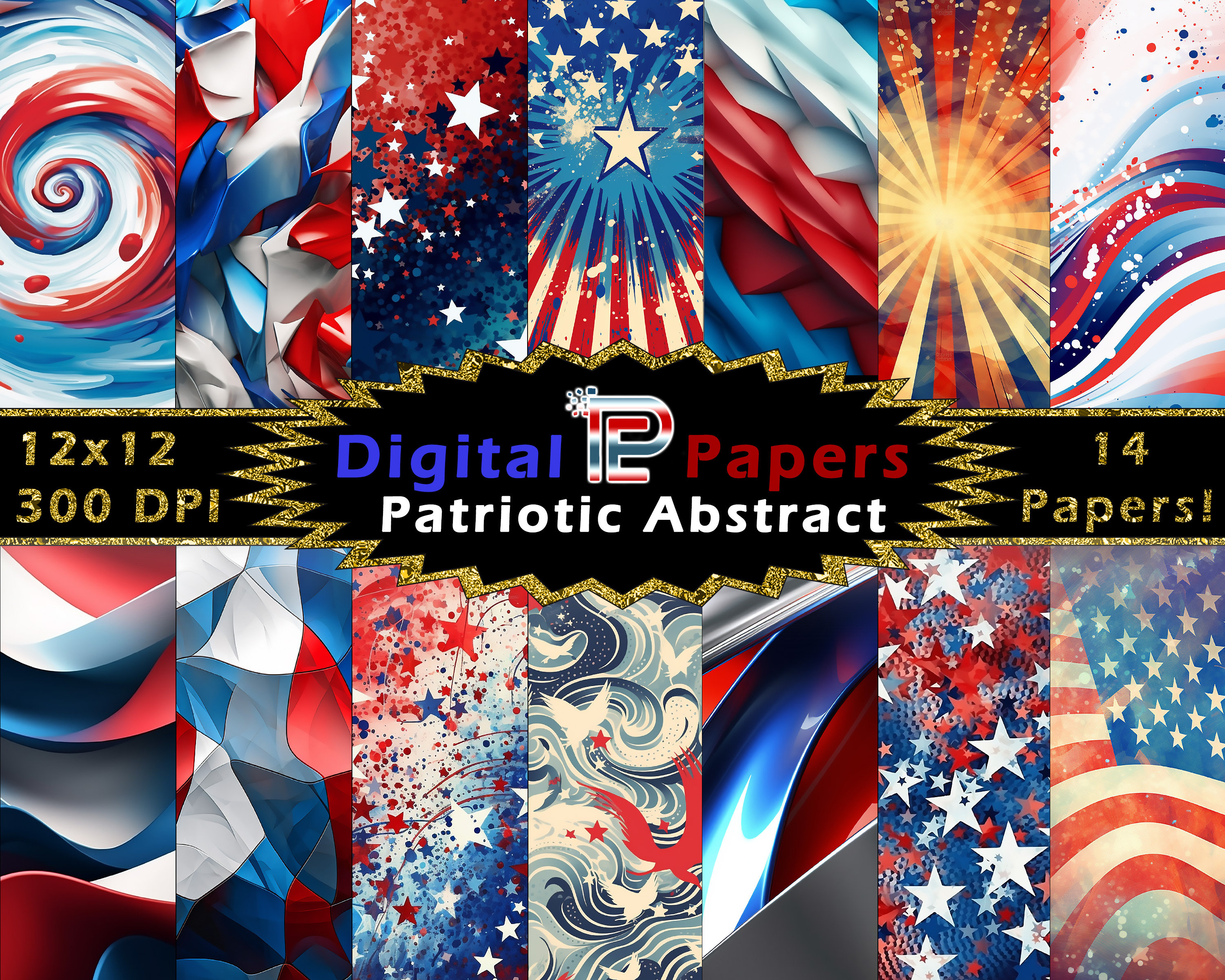 Patriotic Abstract Digital Paper Pack // Digital Papers // Americana ...