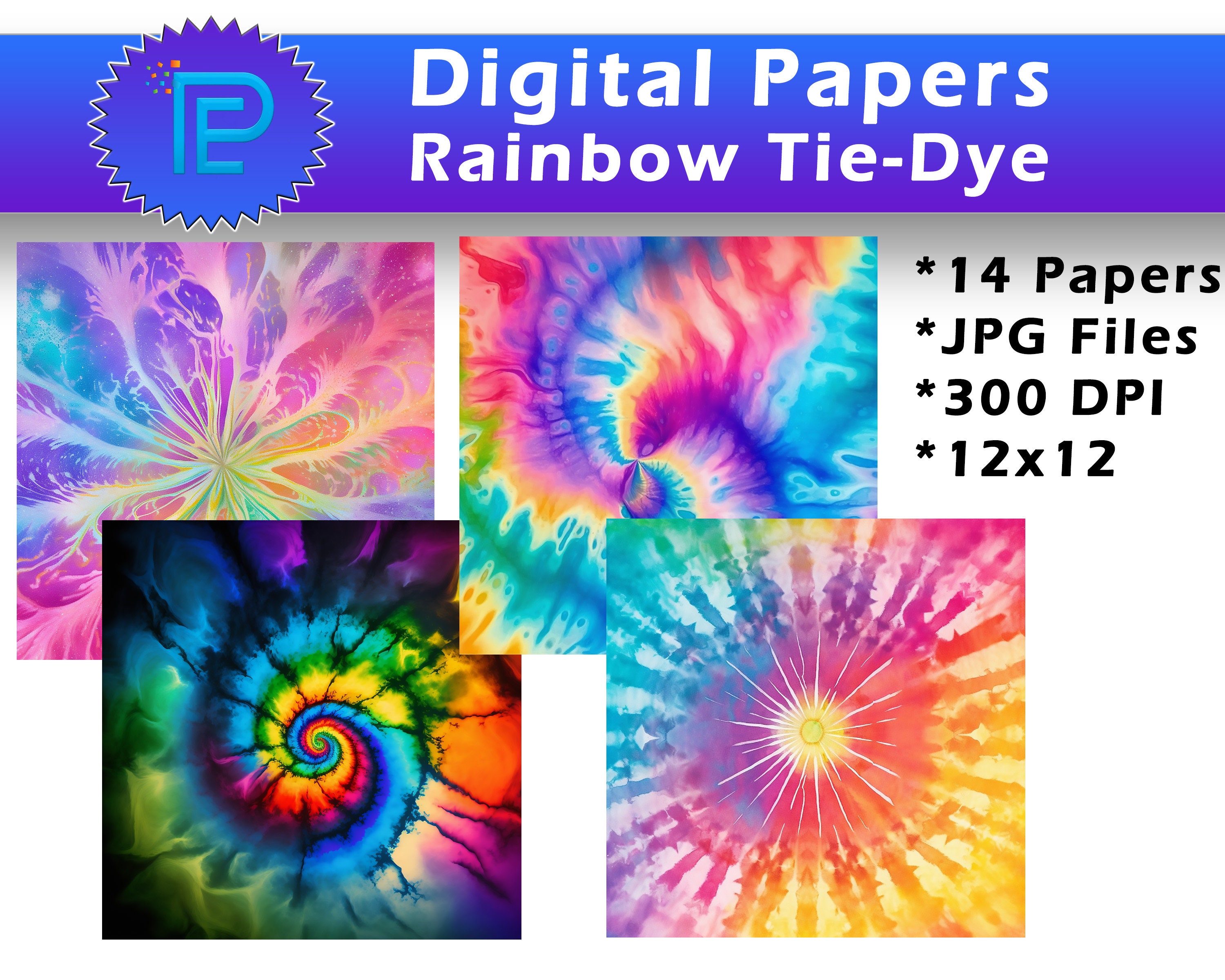 Rainbow Tie Dye Digital Paper // Digital Paper Pack // Digital ...
