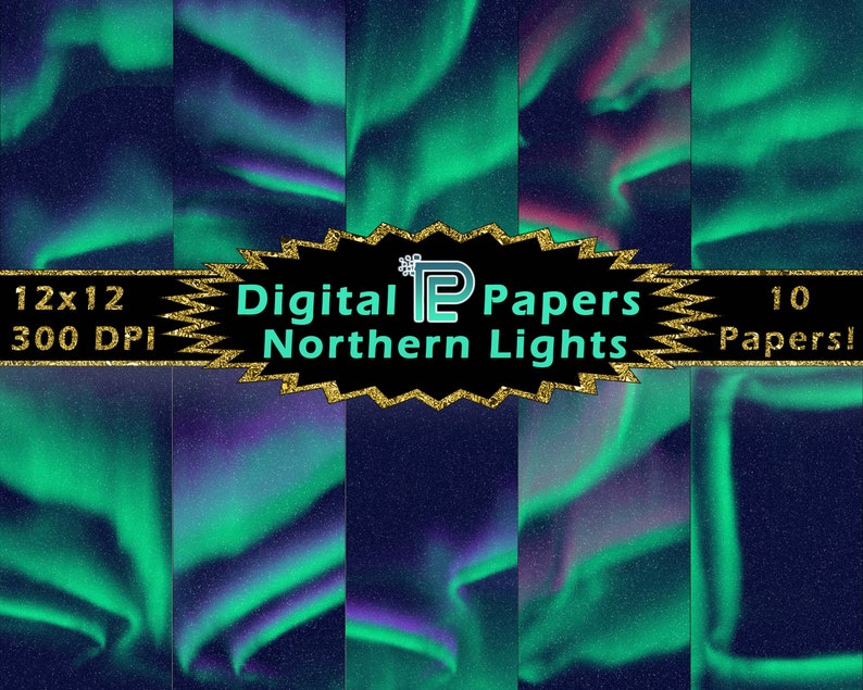 Northern Lights Digital Paper // Digital Papers // Digital Background ...