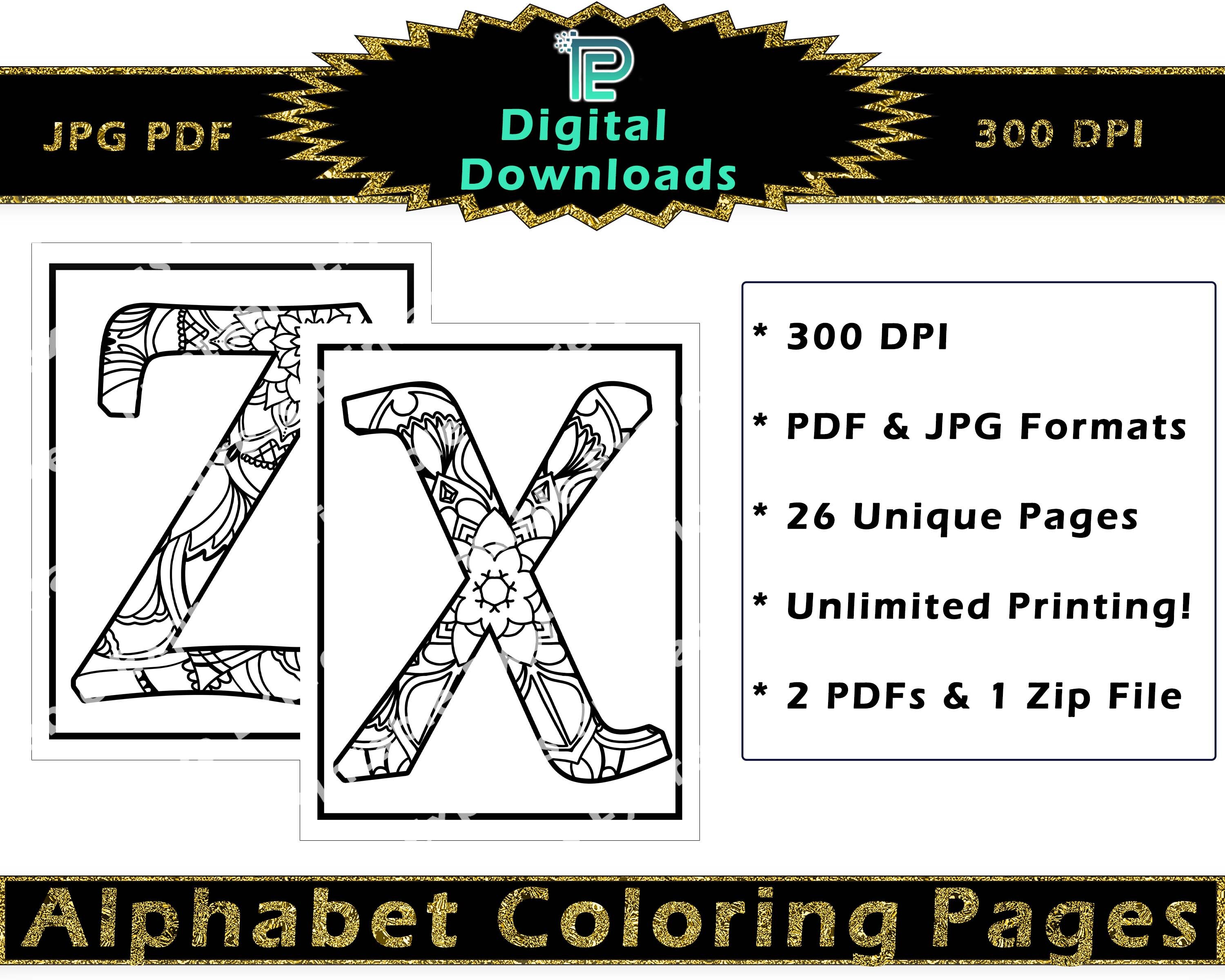 Alphabet Coloring Pages // Adult Coloring Pages // Digital Download ...