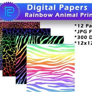 Rainbow Animal Print Digital Paper // Digital Paper // Digital ...