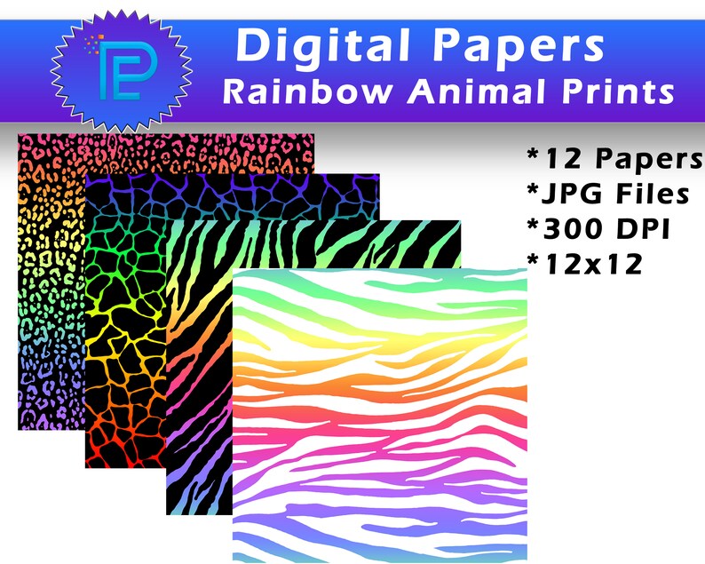 Rainbow Animal Print Digital Paper // Digital Paper // Digital ...