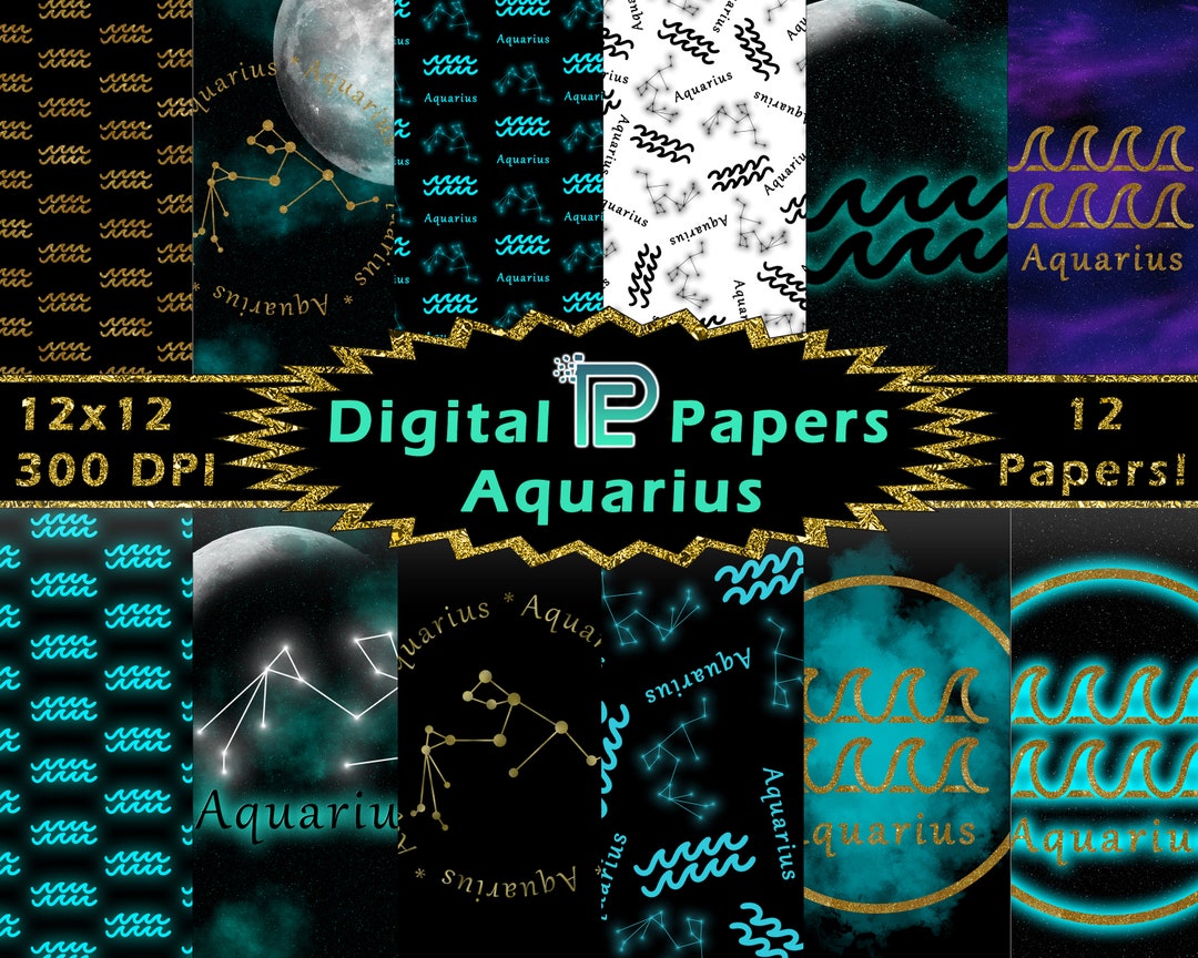 Aquarius Digital Paper // Aquarius Zodiac // Aquarius Clipart ...