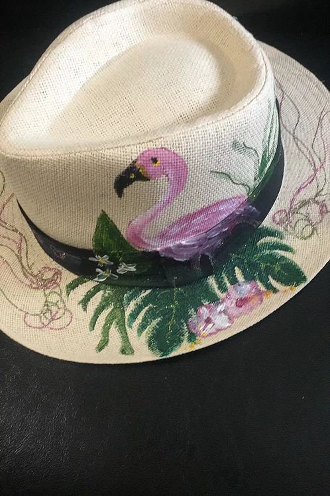 Handpainted Panama Hat, Flamingo Hat, Greek Straw Hat, Pink Flamingo ...