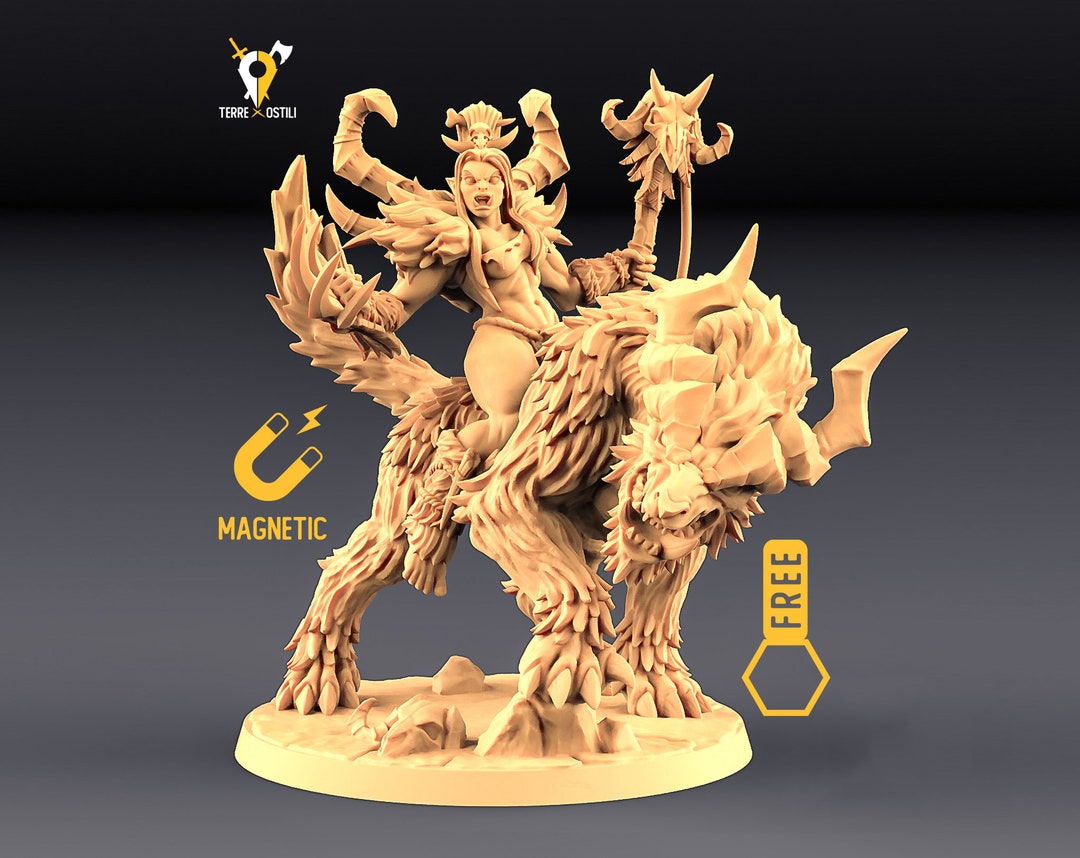 Orc Shaman Miniature Mounted on Worg Miniature Compatible With Dungeons ...