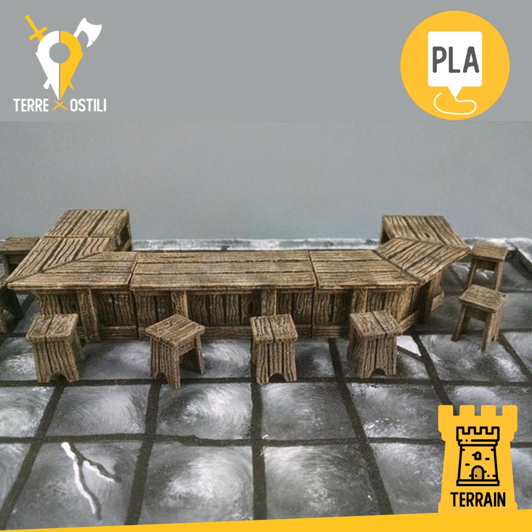 3D Scenic Fantasy Bar Counter Tavern With 8 Bar Stools Terrain 3d ...