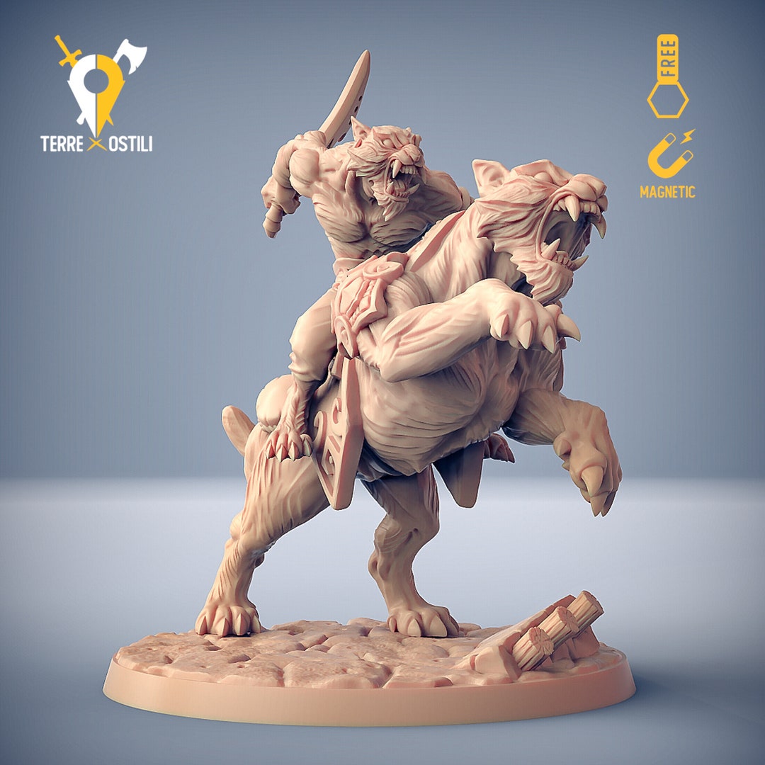 Rakshasa Catfolk Ranger on Tiger Mount Miniature 3d Compatible With ...