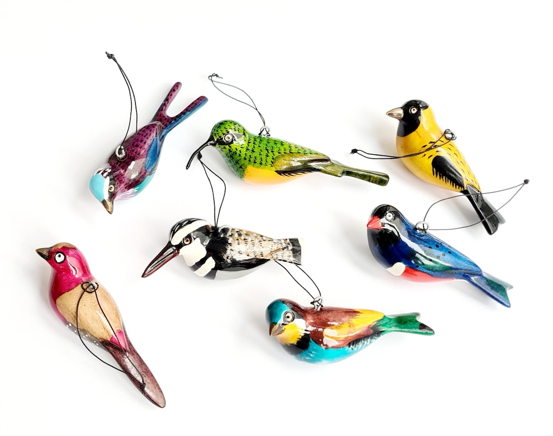Set of 7 Handmade Wooden Hanging Birds Christmas Tree - Etsy
