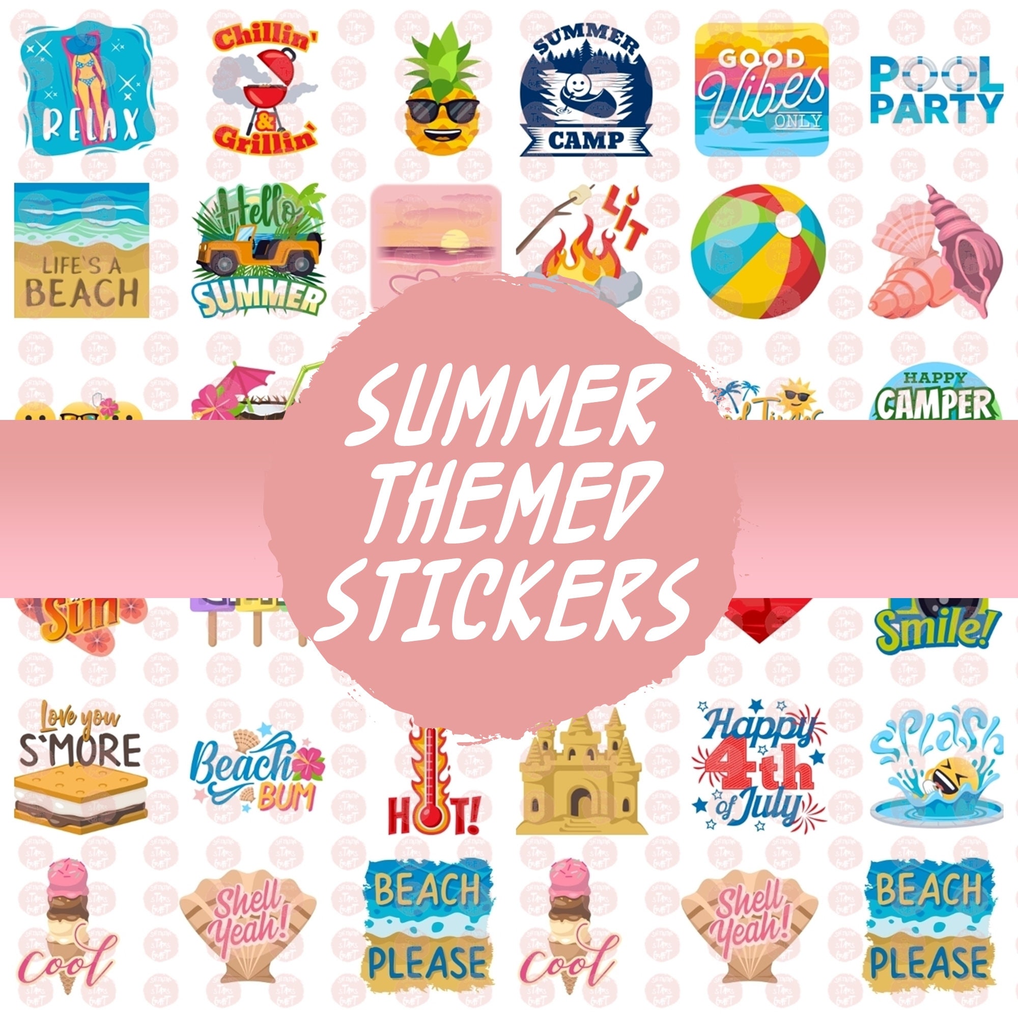 Summer Themed Sticker Set Digital | Etsy