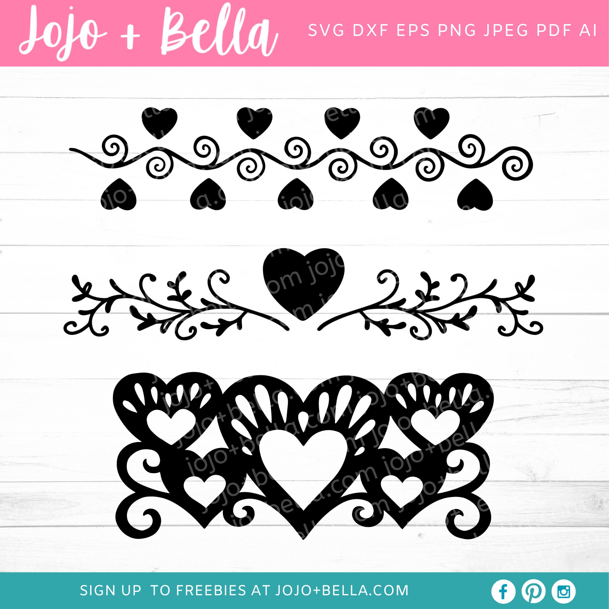 Heart Border Svg Bundle, Swirly Heart Svg, Heart Svg, Flourishes Svg ...
