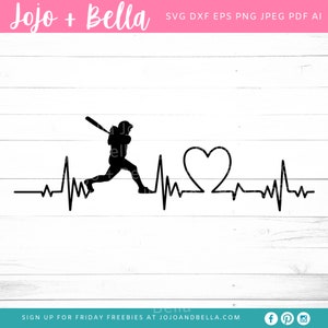 Softball Hitter Heartbeat SVG, Dxf, Eps, Jpeg, Png, Ai, Pdf, Cut File ...