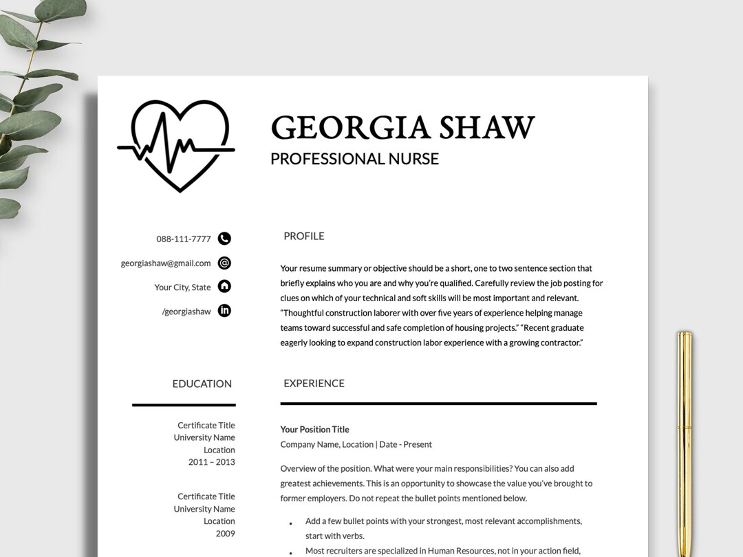 Registered Nurse Resume Template, Resume Template Nurse, Medical Resume ...