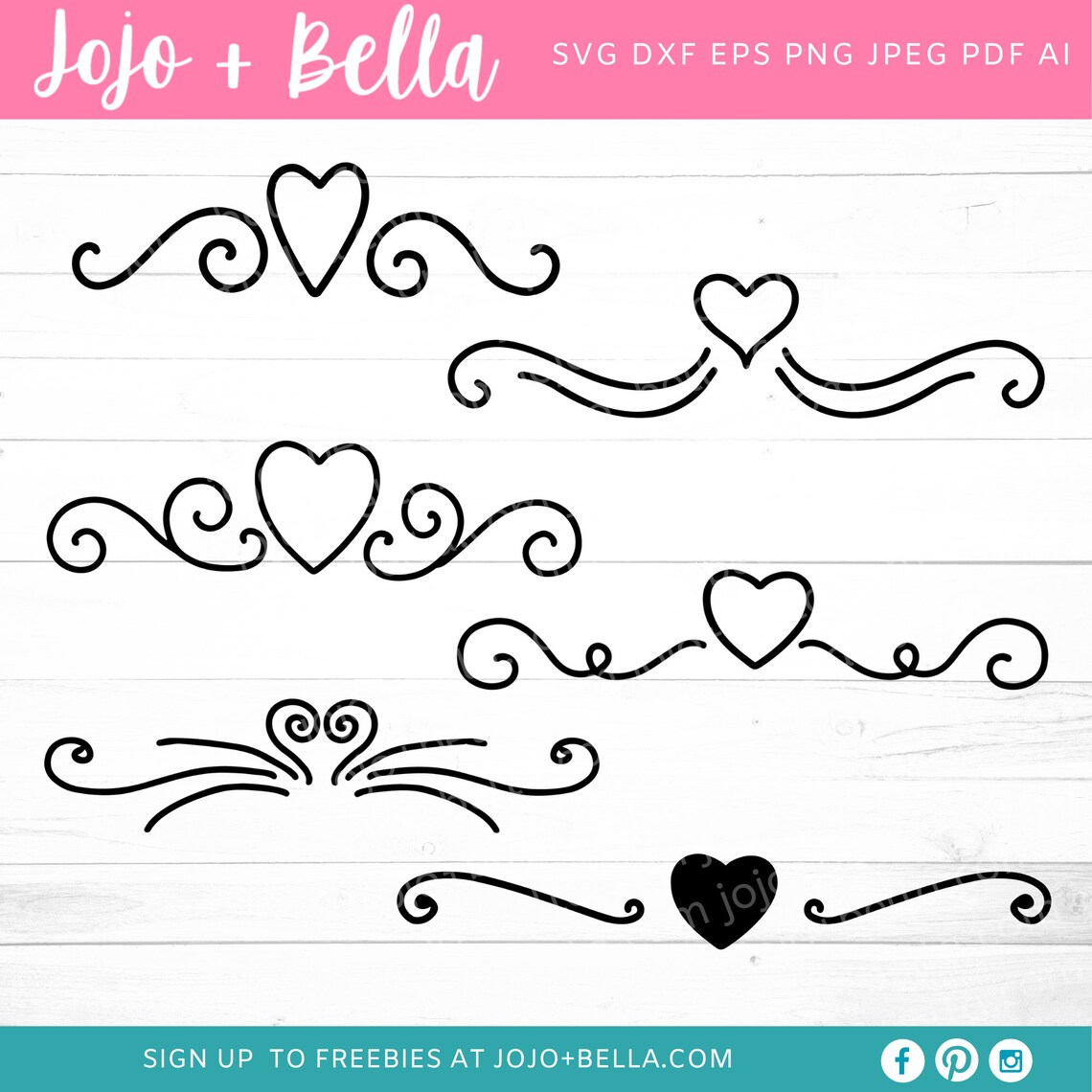 Heart Border Svg Bundle, Swirly Heart Svg, Heart Svg, Flourishes Svg ...