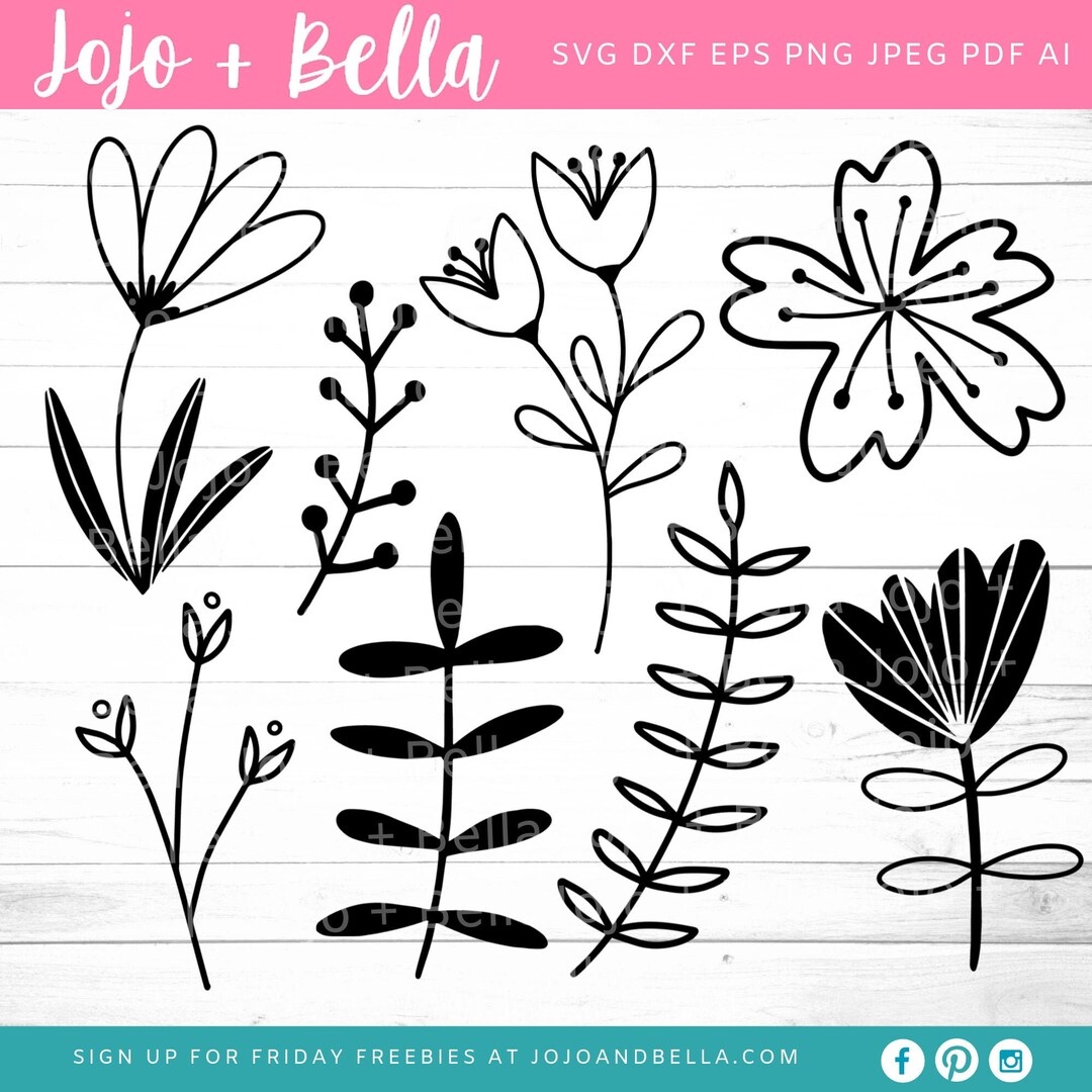 Folk Flower Bundle SVG - Svg, Dxf, Eps, Jpeg, Png, Ai, Pdf - Flower Svg ...