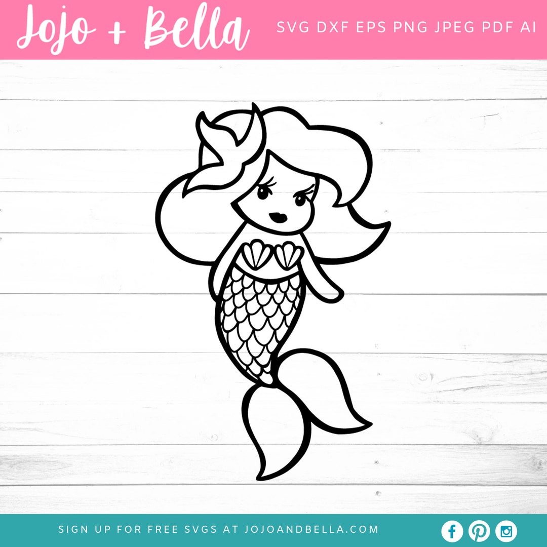 Mermaid Svg, Baby Mermaid SVG, Cute Mermaid SVG, Mermaid Outline SVG ...
