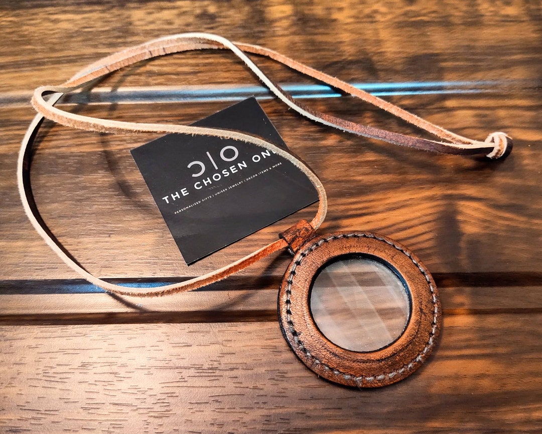 Leather Magnifier Necklace, Leather Necklace, Mini Magnifying Glass ...