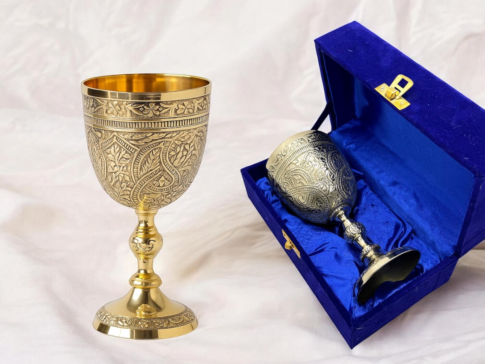 Handmade Brass Chalice Goblet Roman Chalice Embossed Goblet Wedding ...