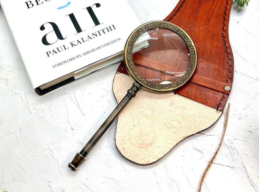 Vintage Style Brass Magnifying Glass in Leather Case, Handheld Optical ...
