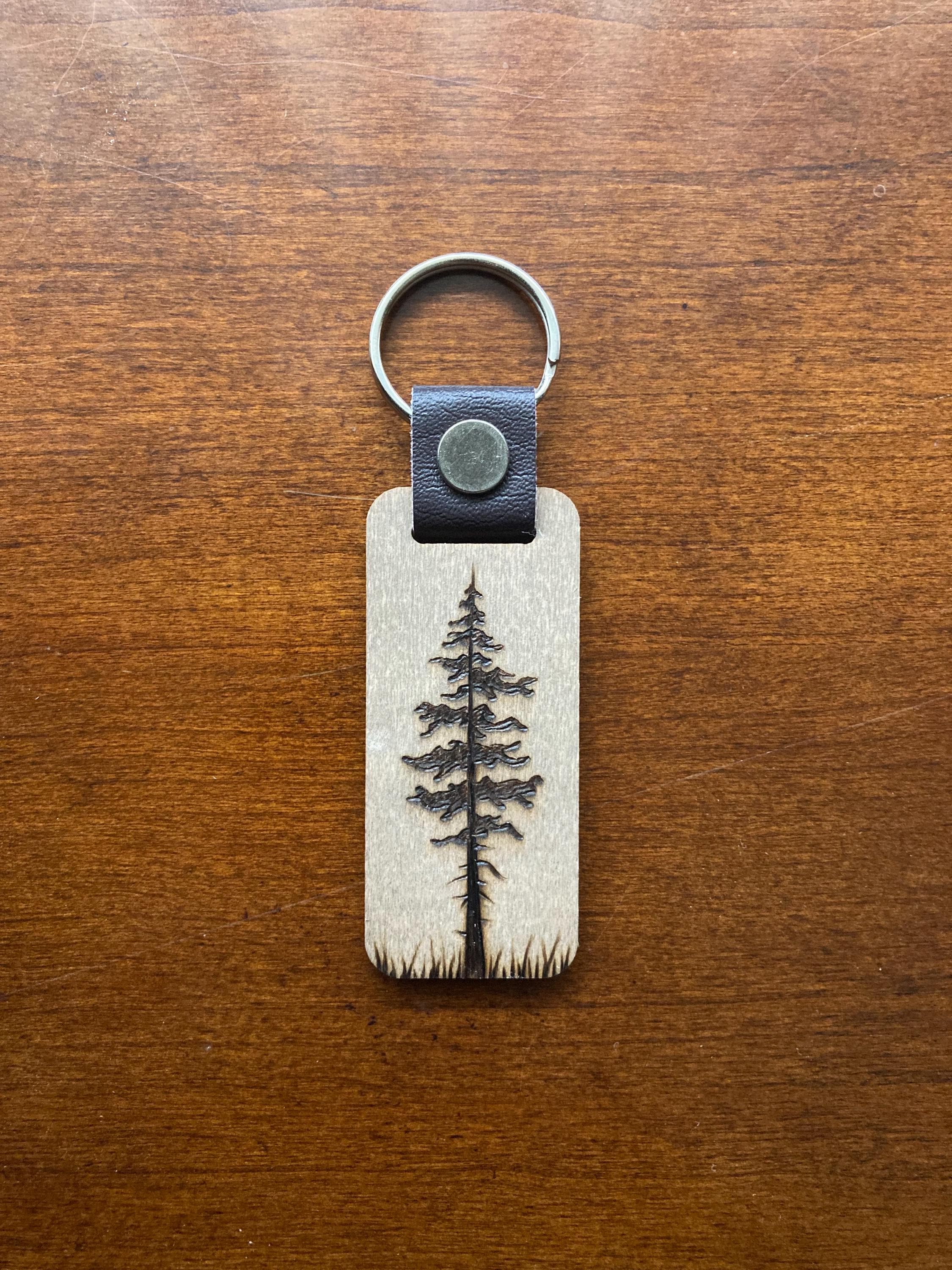 Wood Burned Keychain, Wooden Keychain, Keychain Charm, Tree Keychain ...