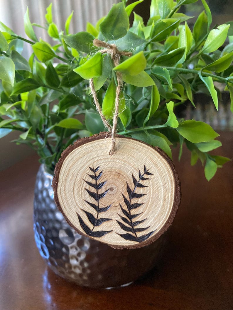 Christmas Wood Burned Ornament, Ferns Art, Nature Art, Rustic Ornaments ...
