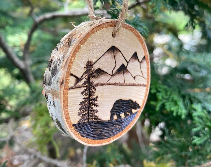 Rustic Christmas Tree Ornament, Wood Burned Ornaments, Christmas Tree ...