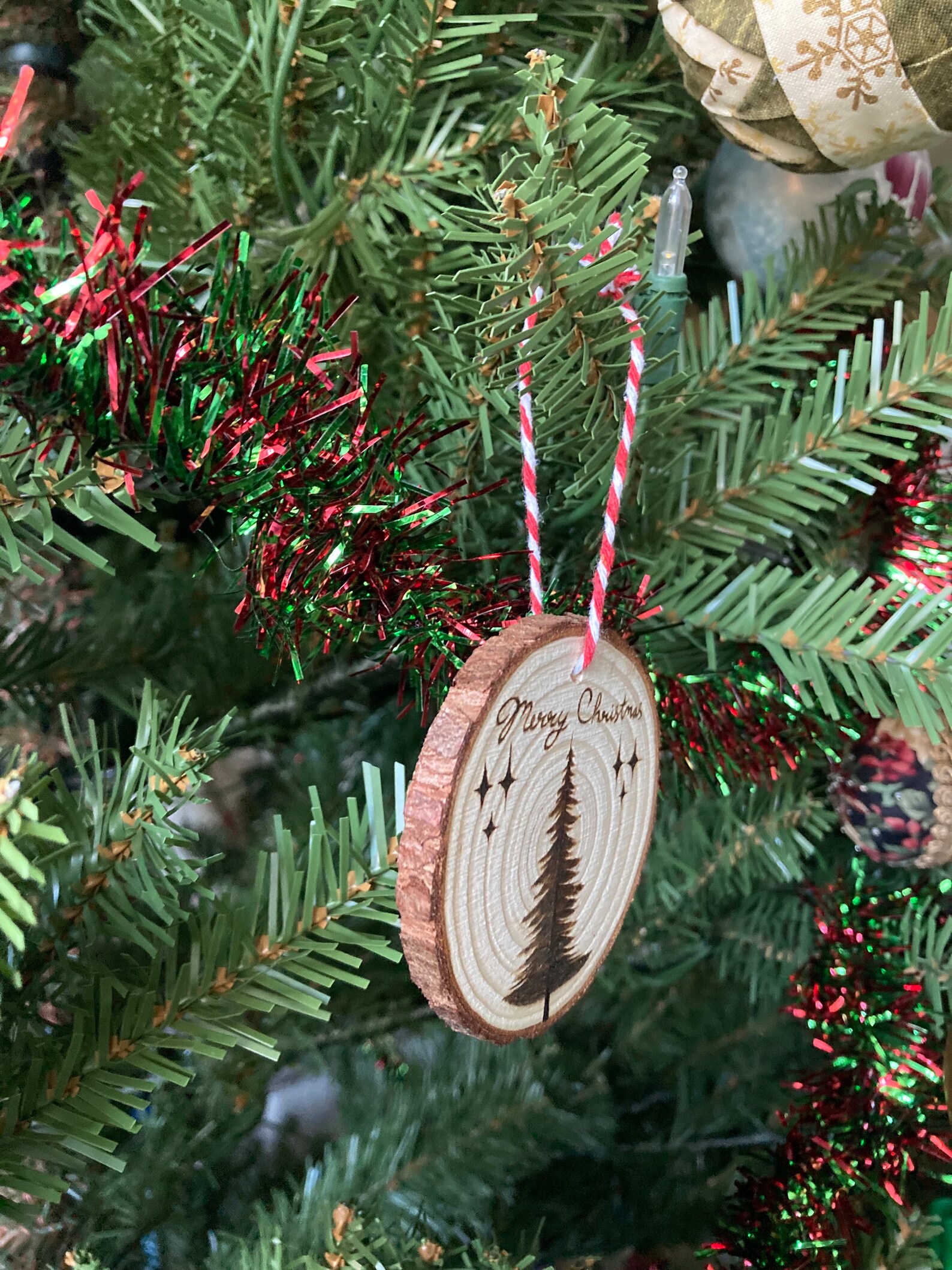Christmas Wood Burned Ornament, Pine Tree Ornament, Merry Christmas ...