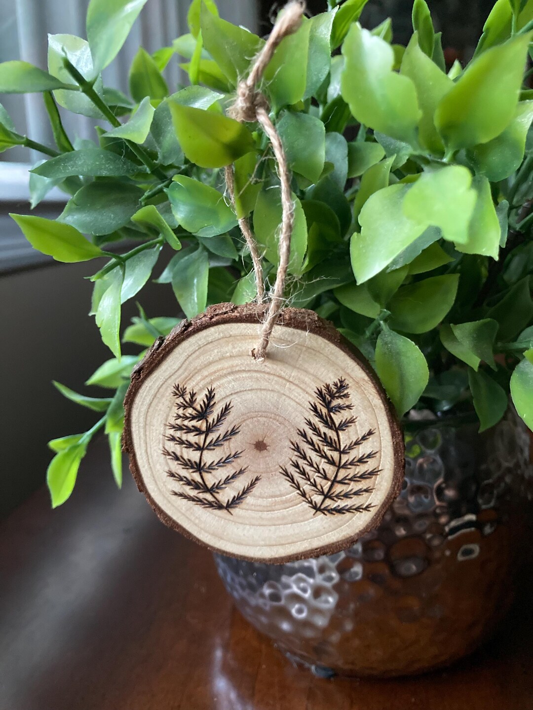 Christmas Wood Burned Ornament, Ferns Art, Nature Art, Rustic Ornaments ...
