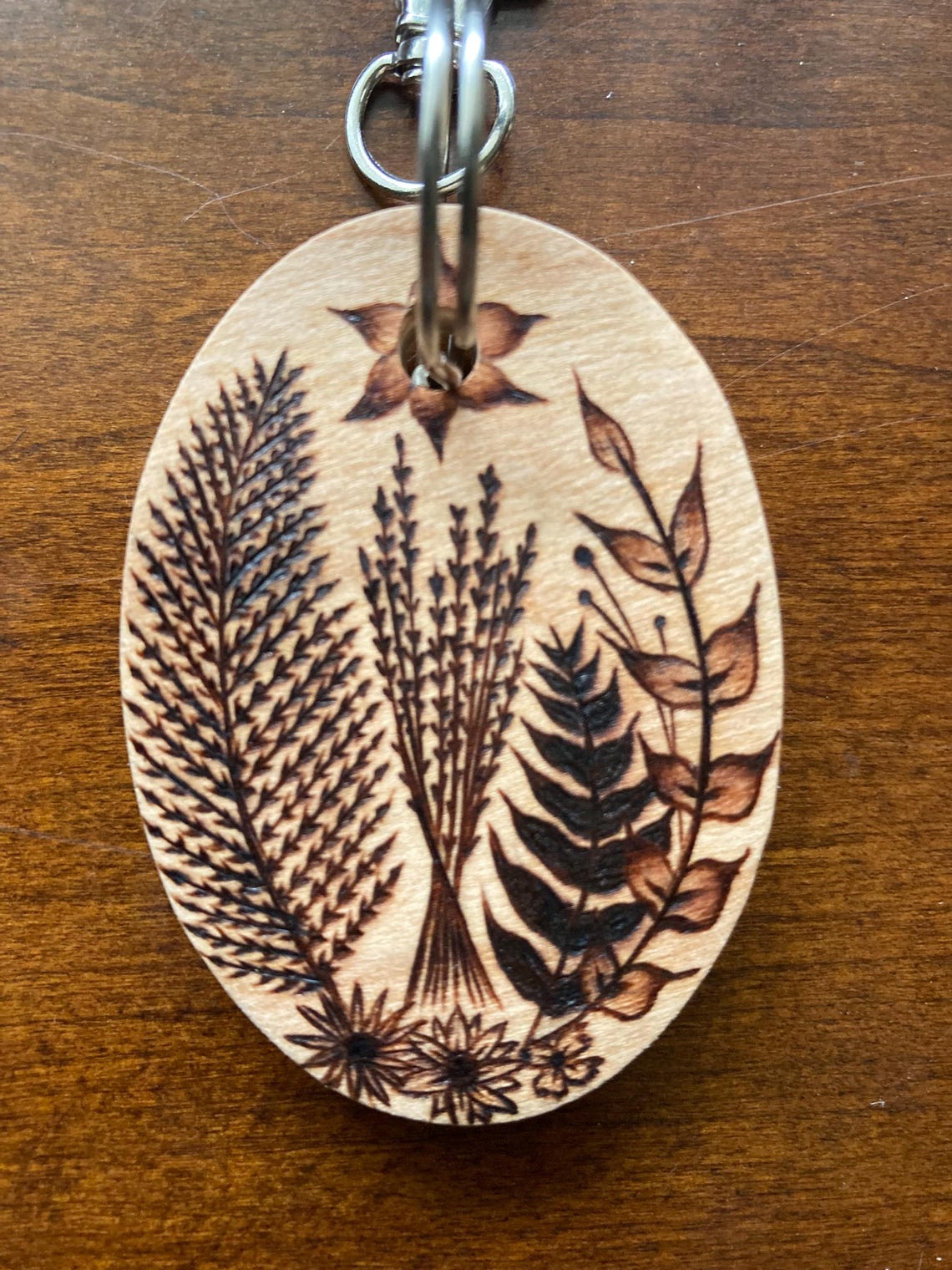 Wood Burned Keychain, Wooden Keychain, Keychain Charm, Floral Keychain ...