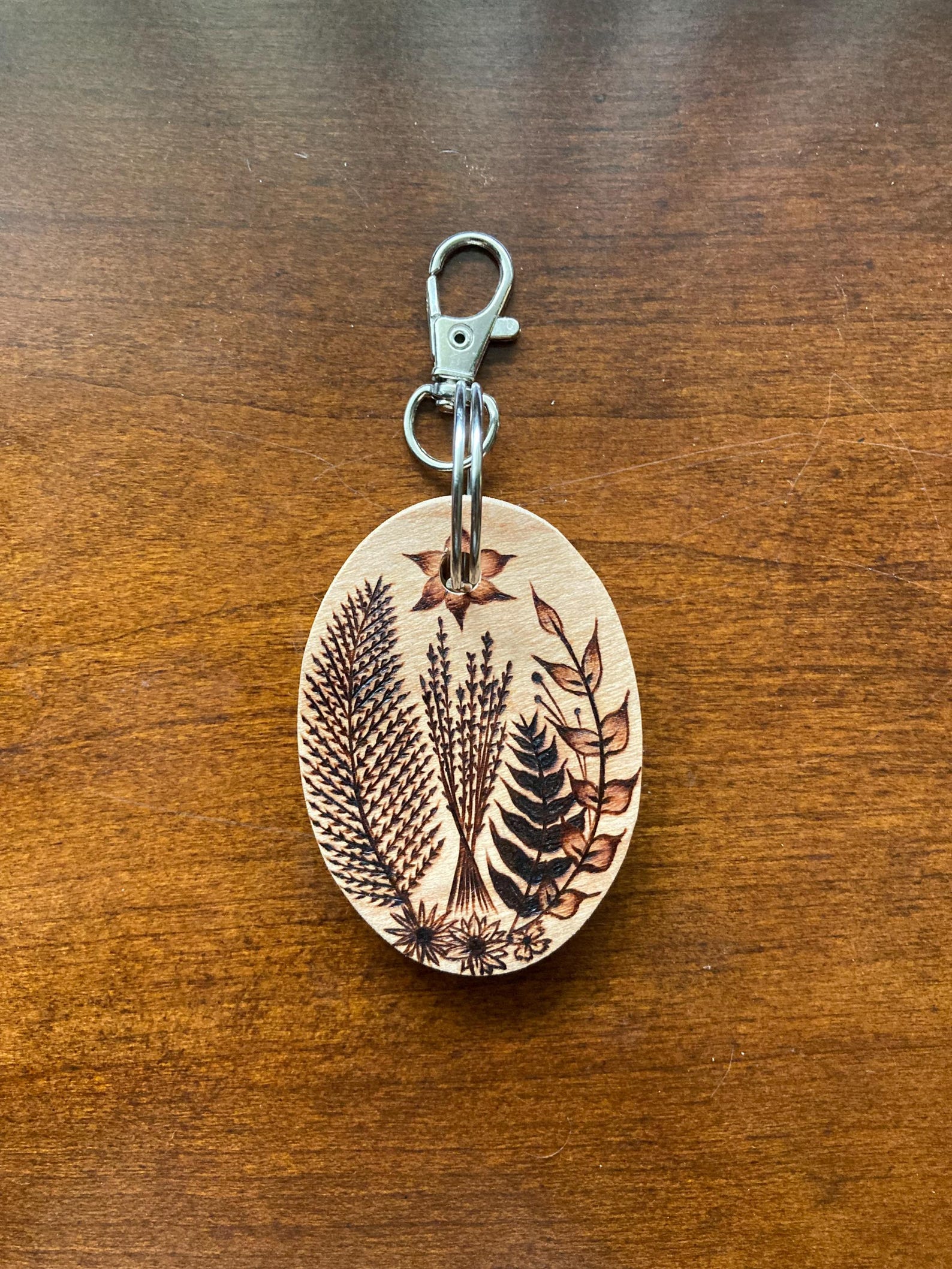Wood Burned Keychain, Wooden Keychain, Keychain Charm, Floral Keychain ...