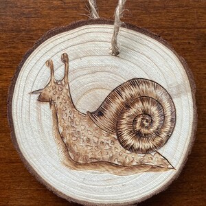 Christmas Wood Burned Ornament, Snail Ornament, Rustic Ornaments, Rustic Decor, Pyrography ...