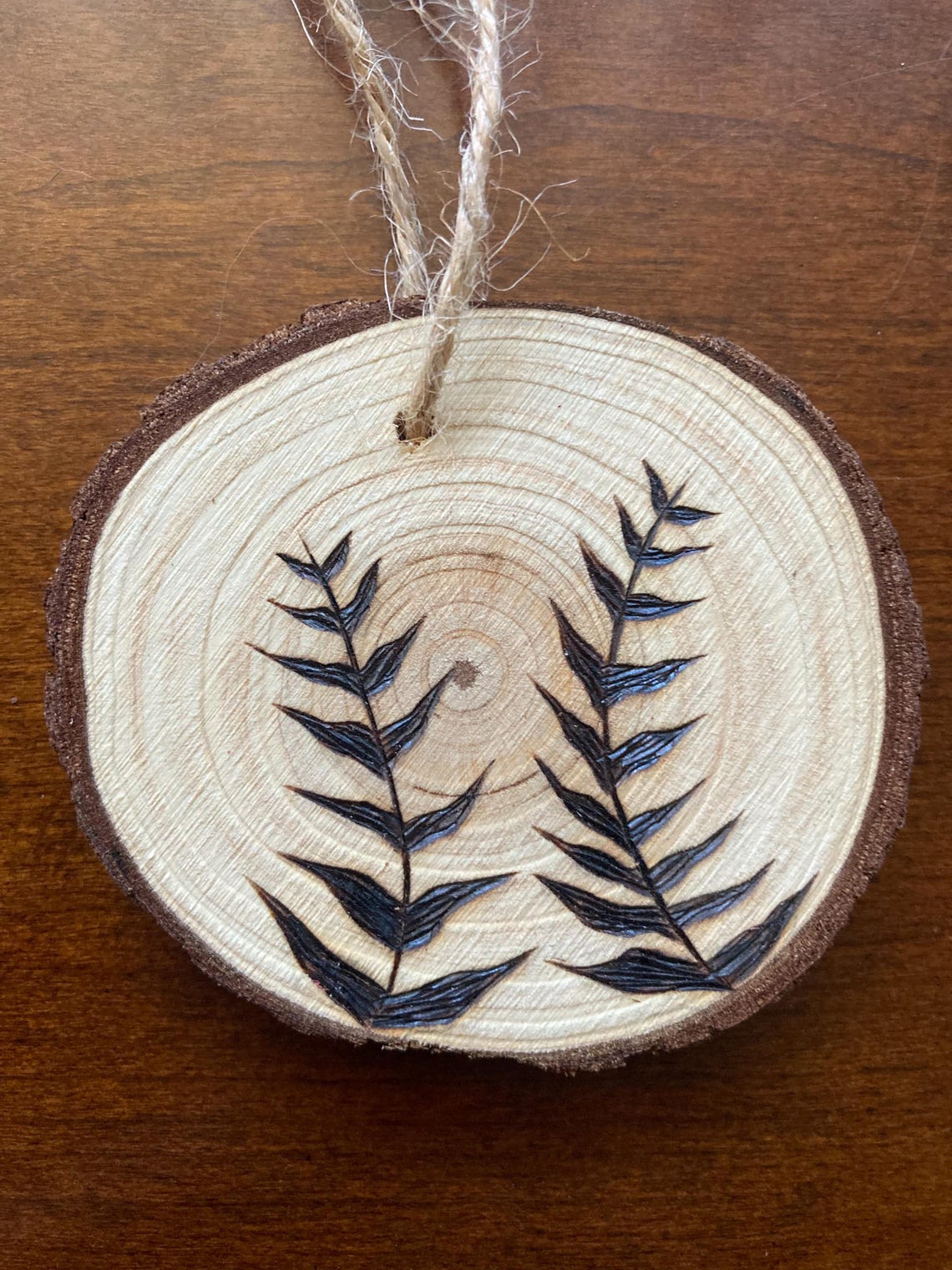 Christmas Wood Burned Ornament, Ferns Art, Nature Art, Rustic Ornaments ...