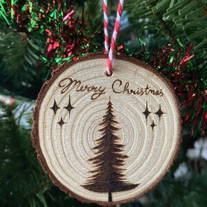 Christmas Wood Burned Ornament, Pine Tree Ornament, Merry Christmas ...